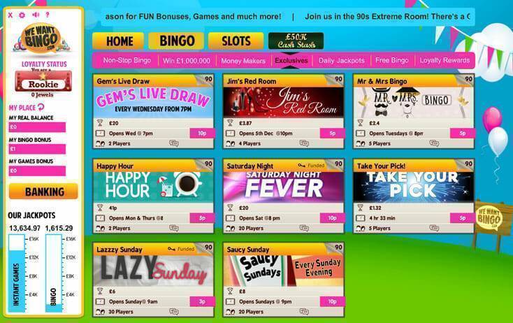 Bingo sites with newbie rooms, free rooms, VIP and themes